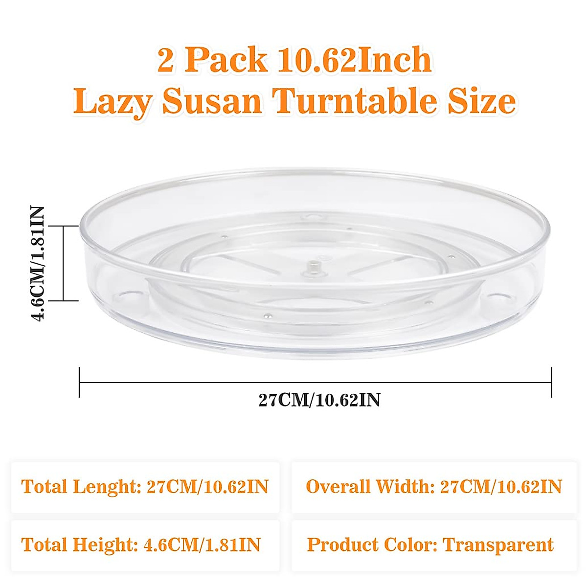 SjYsXm 2 Pack 10.63 inch Lazy Susan Organizer, Clear Lazy Susan Organizer Set for Cabinet, Rotating Lazy Susan Turntable Organizer Spice Rack Organizer for Kitchen Fridge Pantry Countertop Bathroom
