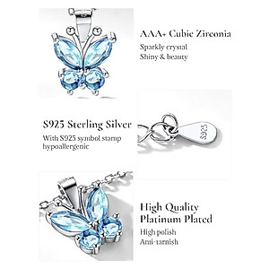 SILVERCUTE Light Blue Butterfly Pendant Necklace 925 Sterling Sterling Silver Cute Insect Animal Pendant & Chain for Women