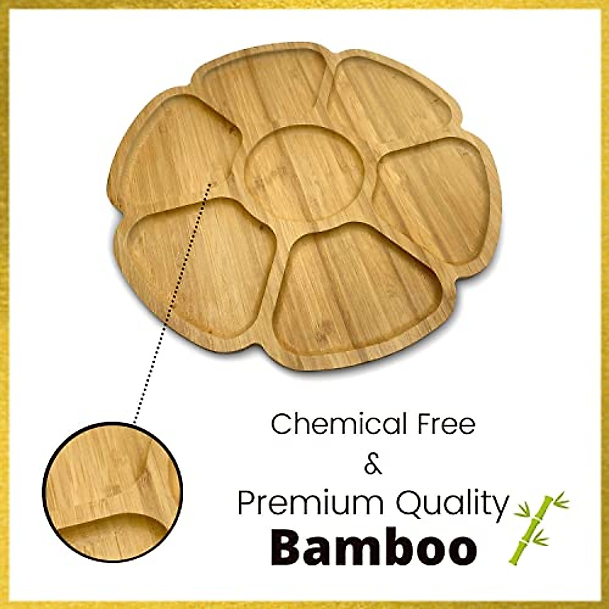 12.6 Inches Premium Bamboo Kitchen Serving Tray – 100% Handmade Crafted Platter – for Parties, Dinners, Holidays – New Sleek Design – Eco-Friendly All-Natural Vegan Wooden Platter - Food Tray