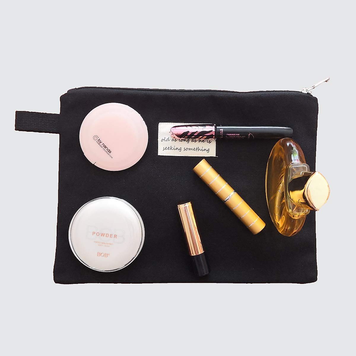 Enyuwlcm 100% Cotton Canvas Makeup Pouch with Zipper Simple Large Pencil Bag for Stationery Daily Necessities Black