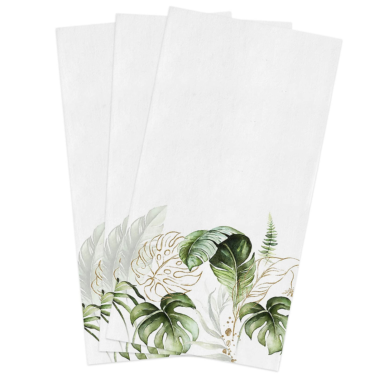 LOVE HOME DAY Kitchen Towel Set of 3, Watercolor Tropical Palm Tree Leaf Hand Towels Absorbent Microfiber Dish Cloth Gold Lines Leaves Boho Plant Washable Tea Bar Dishcloth Cleaning Cloths