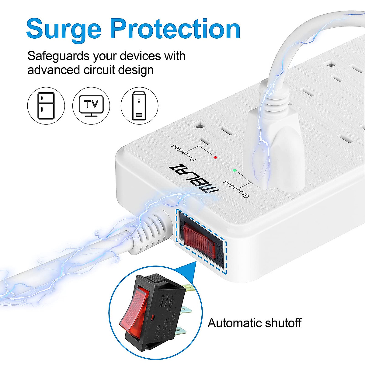 Power Strip Surge Protector with USB, Fast Charging Desktop USB C Power Strip Flat Plug with 10 AC Outlets 4 USB Ports, 1875W/15A, 8ft Extension Cords Outlet Strip for Home Office