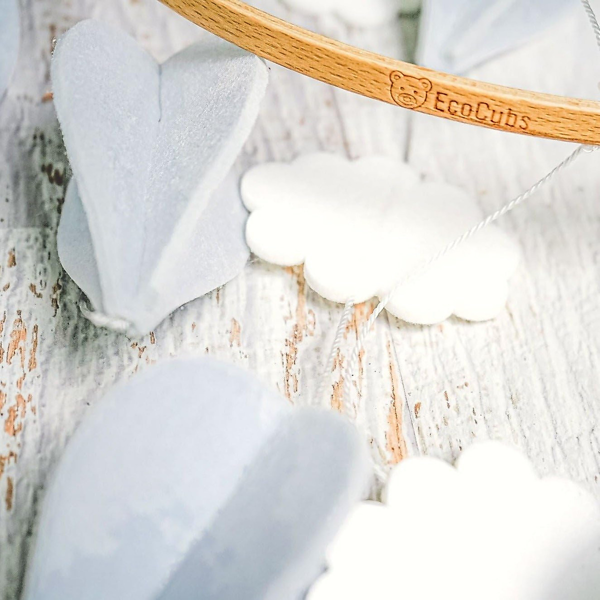 EcoCubs Handmade Baby Crib Mobile | White & Pale Grey | Hot Air Balloons & Clouds | Eco-Friendly Felt & Organic Beech Wood | Gender Neutral Nursery Decor | Simple & Modern Design