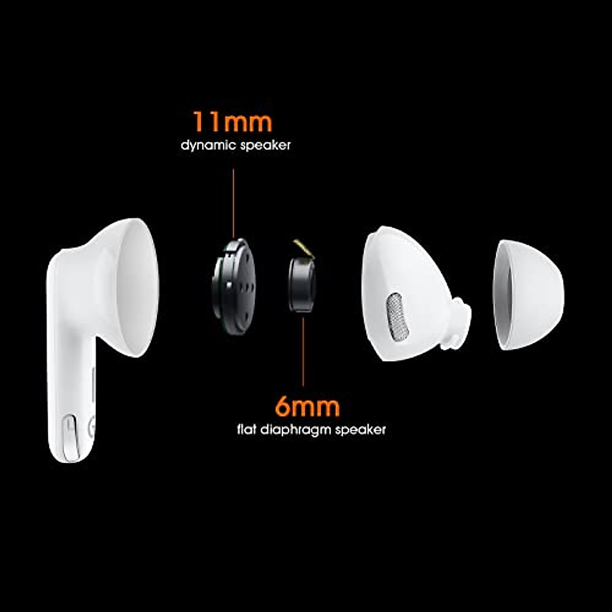 GQ ONE Noise Cancelling Wireless Earbuds, in-Ear Headphones, Touch Control, Bluetooth 5.3 IP55 Waterproof, Wireless Charging, Built Triple Mic, 35H Playtime, for iPhone & Android Sweat Resistant White