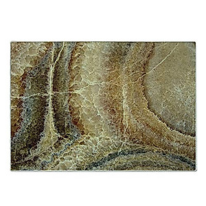 Lunarable Marble Cutting Board, Onyx Stone Surface Pattern Banded Variety Layered Differing Lines Image, Decorative Tempered Glass Cutting and Serving Board, Small Size, Sand Brown Cinnamon
