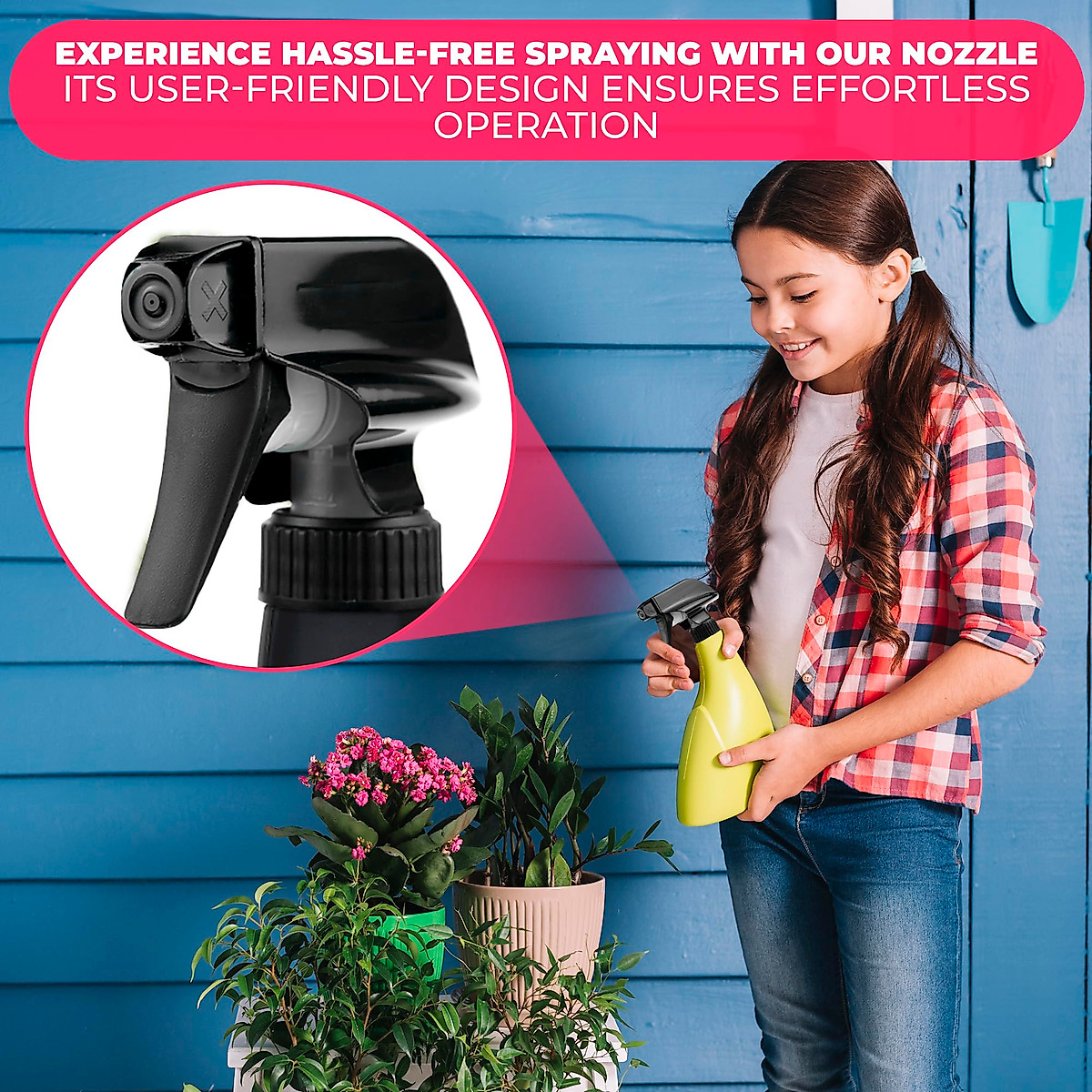 ALPENKOK 4 Pcs Spray Nozzle for Bottles - Spray Bottle Tops Replacement, Durable Plastic, Adjustable Length, 2 Spray Modes, Fits 8 Oz and 16 Oz Bottles, Good Sealable Fit for Home and Garden Use