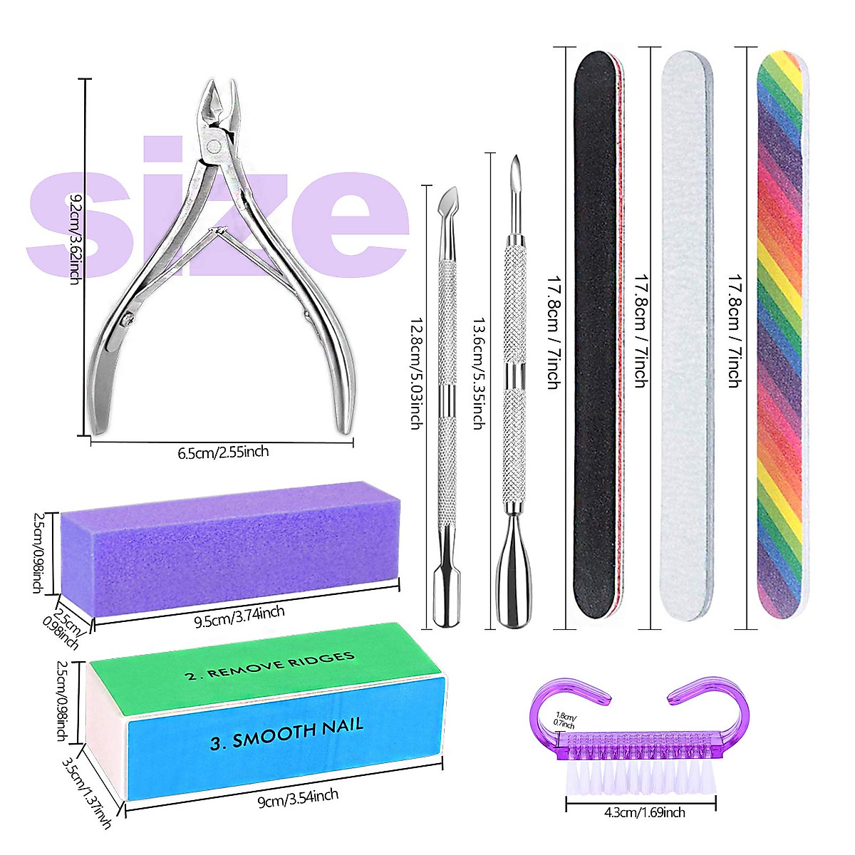 HNYYZL Manicure Kit - Nail File, Buffer, Cuticle Clipper, Pusher & Brush for Salon Nail Art