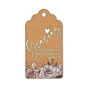 Summer-Ray 50pcs Brown Kraft Gracias Wedding Favor Gift Tags in White Printing