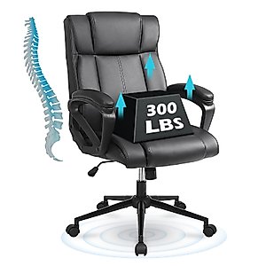 Ermnois Executive Office Chair, Ergonomic Home Office Desk Chair with Wheels, Thicken Armrest and Lumbar Support, Upholstered Leather Mid-Back Computer Gaming Chair with Tilt Function, Black