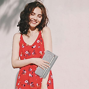 Tanpell Women's Soft Rhinestone Crystal Evening Clutch Bags Bling Purse with Detachable Chain for Prom Party Silver