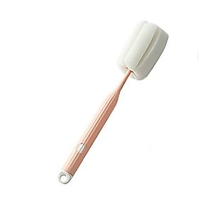AKOAK 1 Pack Sponge Cleaning Brush, Plastic Handle Baby Bottle Brush, 360 Degree Rotation, Suitable for Goblet, Tea Cup, Household Cleaning Tool (Pink)