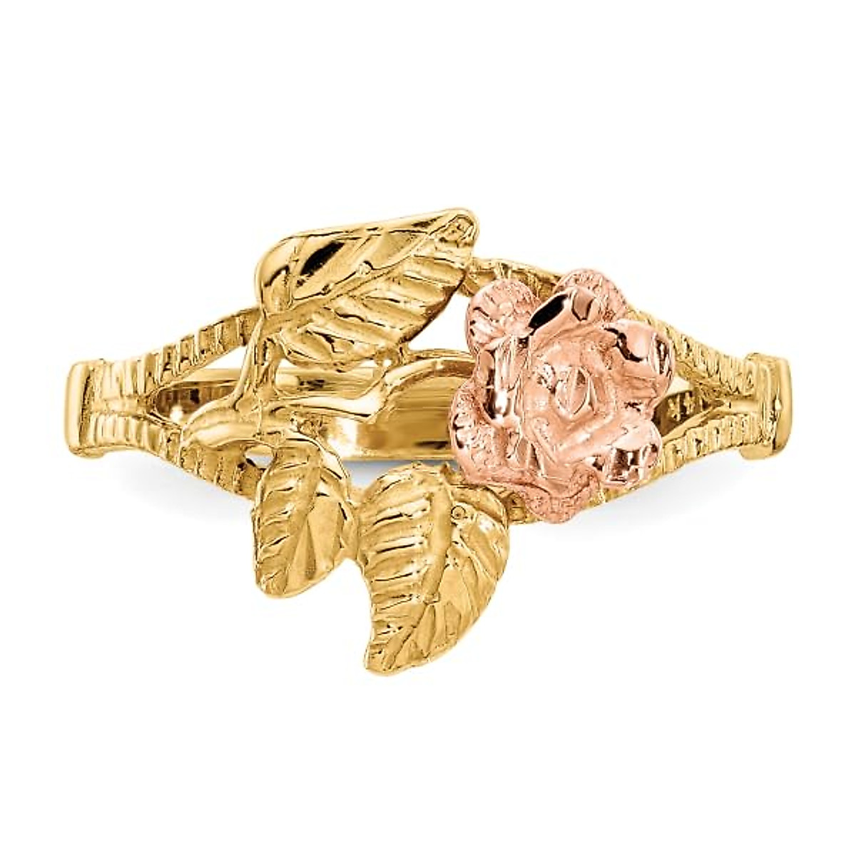 IceCarats 14K Two Tone Gold Rose Flower Ring Size 6