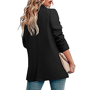 CRAZY GRID Womens Casual Blazer Long Sleeve Business Suit Jacket Open Front Button Work Office Blazer Jacket Fashion Dressy Ladies Blazer Black X-Large