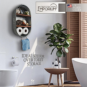 Creekview Home Emporium Rustic Shelf Galvanized Wash Tub Farmhouse Bathroom Wall Decor - 20 Inch Oval Galvanized Cubby Wall Unit with 2 Wood Shelves - Primitive Bathroom Decor with Towel Ring