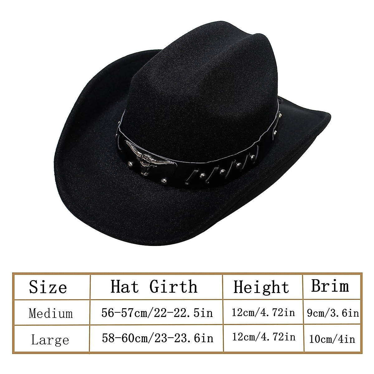 Kalerona Black Cowboy Hats for Women & Men Cowgirl Hats with Belt