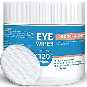 Dog Eye Wipes - 120Ct Tear Stain Remover for Dogs and Cats - 3.15" Presoaked Eye Wash Pads - Unscented Pet Eye Wipes for Remove Discharge and Crust