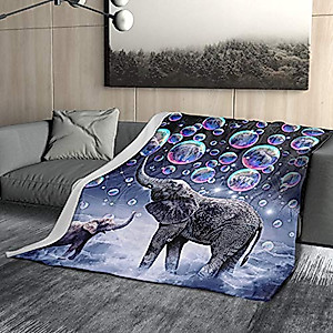 Elephant Blanket Cute African Animals Print Throw Blanket Colorful Dreamy Bubbles Pattern Bed Blanket Cozy Lightweight Flannel Fleece Blankets for Bedroom Living Room Sofa Couch