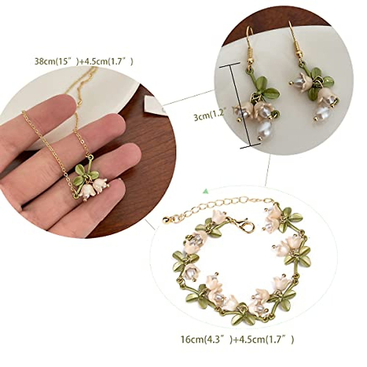 yomlry Flower Leaf Jewelry Sets for Women Green Pearl Necklace and Earring Sets Lily of the Valley Dangle Earrings Green Prom Jewelry for Women Girls lily of the valley1