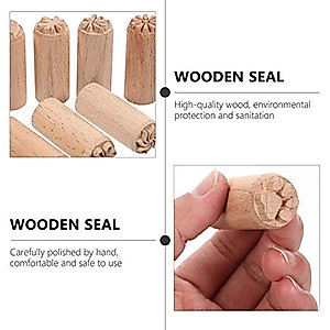 Beavorty 7Pcs Wood Pottery Tools Stamps Wooden Clay Pottery Stamps Column Wooden Stamps Natural Wood Stamps for Clay Art Valentines Day Easter Gift