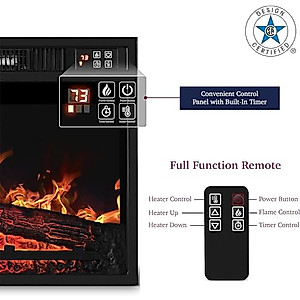 LGHM 23" Electric Fireplace, 3DInfrared Black Fireplace Electric Insert Heater, with Wireless Remote Control, Glass View, Adjustable Realistic Logs & Flames, Indoor, 1400w