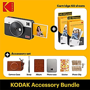 KODAK Mini Shot 2 Retro 4PASS 2-in-1 Instant Digital Camera and Photo Printer (2.1x3.4 inches) + 68 Sheets Gift Bundle, White