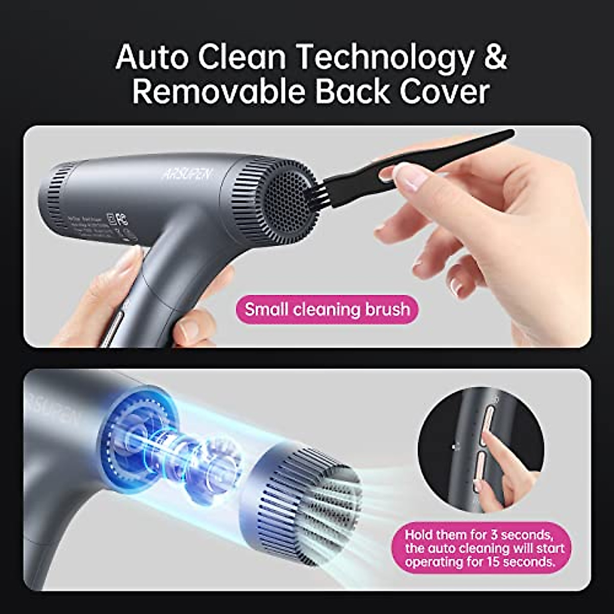 Arsupen Professional Hair Dryer with Powerful Brushless Motor, Lightweight Foldable Dual Ionic Blow Dryer, High Speed for Fast Drying with Magnetic Nozzle, 12 Modes, Super Quiet, for Travel Salon Home