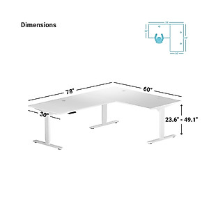 Progressive Desk Electric Stand Up Height Adjustable Standing Desk - L Shaped 78" x 60" Corner Table Computer Rising Workstation - White Frame, Gray Oak Top
