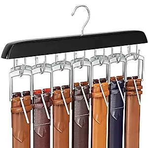 MaxGear Belt Hanger for Closet Max 42 Belts, Lotus Wood Belt Organizer with 14 Hooks, 360°Rotating Belt Holder Large Capacity Belt Rack for Belt, Tie, Bra, Tank Top & Underwear Storage - Black, 1 Pack