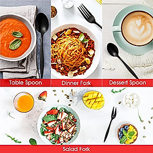 Black Silverware Set, 30 Pieces Stainless Steel Flatware for 6, Family Essential Utensil Tableware, Mirror Polished Cutlery for Home Kitchen, Hotel, Restaurant