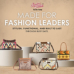 SIXTEASE Crossbody Bag for Women Vintage Style Genuine Leather, Upcycled Canvas, Rug, or Hair On - Cross Body Womens Bags with Inside Zipper Pockets - Cecellia