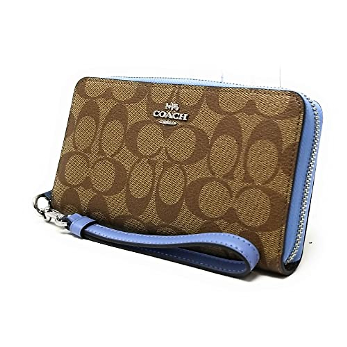 Coach Women's Long Zip Around Wallet In Signature Canvas (Khaki - Marble Blue)