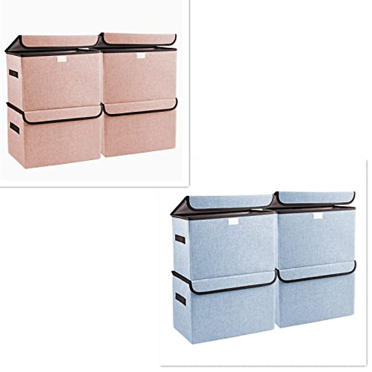 Bagnizer Foldable Fabric Storage Bins with Lids, 14.4x10x10'' Decorative Stackable Storage Cubes with Handles, Toy Clothes Blanket Storage Organizer, Closet Storage Basket/Box/Containers