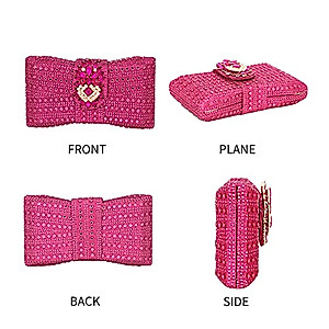 Chaliwini Hot Pink Purse Bow Flower Evening Bag Rhinestone Clutch Party Handbags For Women(Fuchsia)