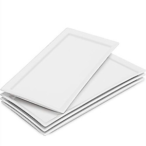 amhomel Serving platter, White Rectangular Serving Plates, Platters for Serving Food, Dessert, Sushi, Vegetable and Cake, Serving Trays for Party, Set of 4, 12.6 Inch
