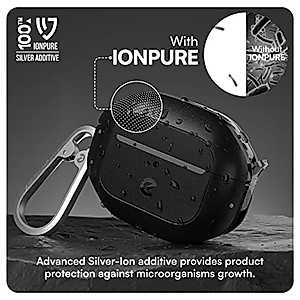 KeyBudz for AirPods 3rd Generation Case with Lock - Fully Waterproof AirPods 3 Case Cover with Keychain, Rugged Tough Protection, Hard Shell and Carabiner Clip for Easy Travel (Carbon Black)