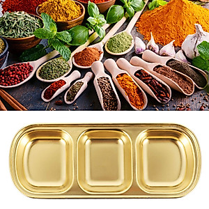 DOITOOL 2Pcs Stainless Steel Dipping Sauce Dishes, 3 Compartment Soy Sauce Dipping Bowls, Sushi Dipping Bowl Appetizer Plates Serving Dish for Soy Sauce, Ketchup, BBQ Sauce or Seasoning (Gold)