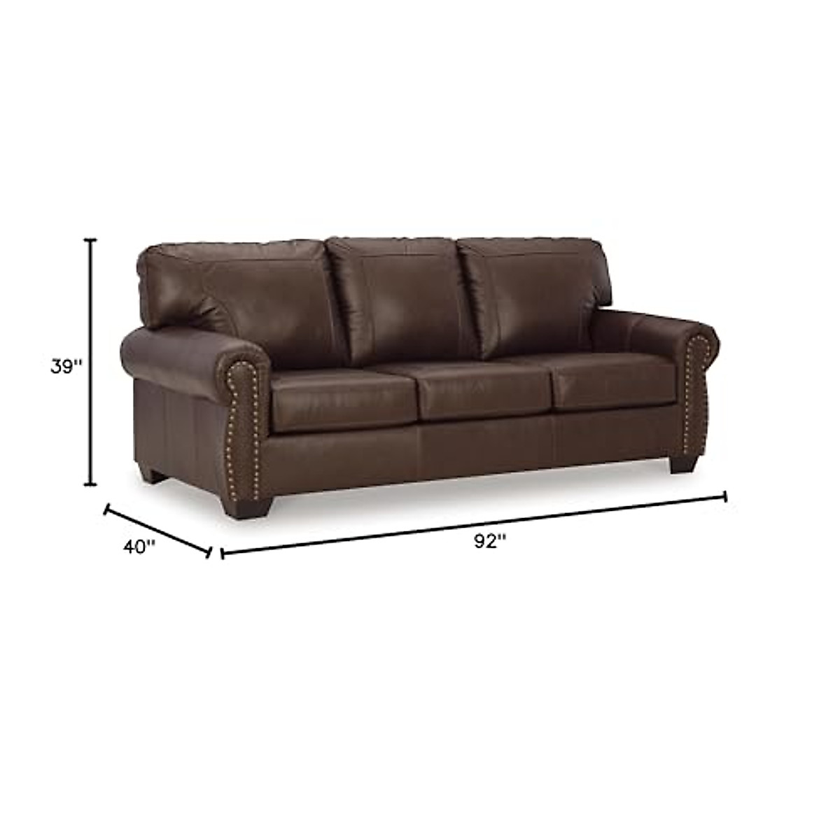 Signature Design by Ashley Colleton Classic Leather Match Sofa with Nailheads, Dark Brown