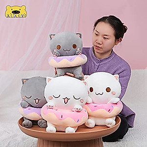 AIXINI Cute Plush Donut Cat Stuffed Animal, Super Soft Kawaii Cat Kitten Plushies for Kids 10inch (White,A)