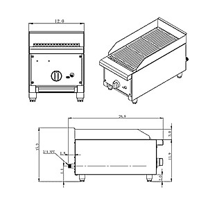 ERUPTA Commercial gas Charbroilers 12'' Natural/Propane Gas grill with 1 Burners BTU 28,000 Restaurant Equipment