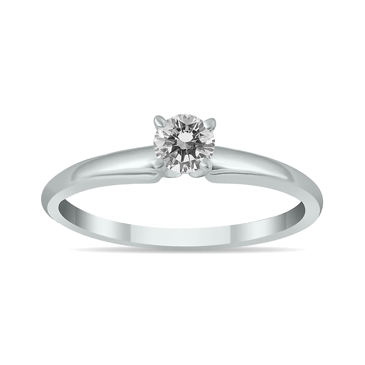 SZUL 1/4 Carat Round Diamond Solitaire Ring in 14K White Gold