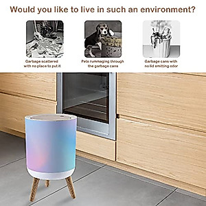 Small Trash Can with Lid Holographic Iridescent Colorful foil Abstract Beautiful Colour Pastel 7 Liter Round Garbage Can Elasticity Press Cover Lid Wastebasket for Kitchen Bathroom Office 1.8 Gallon