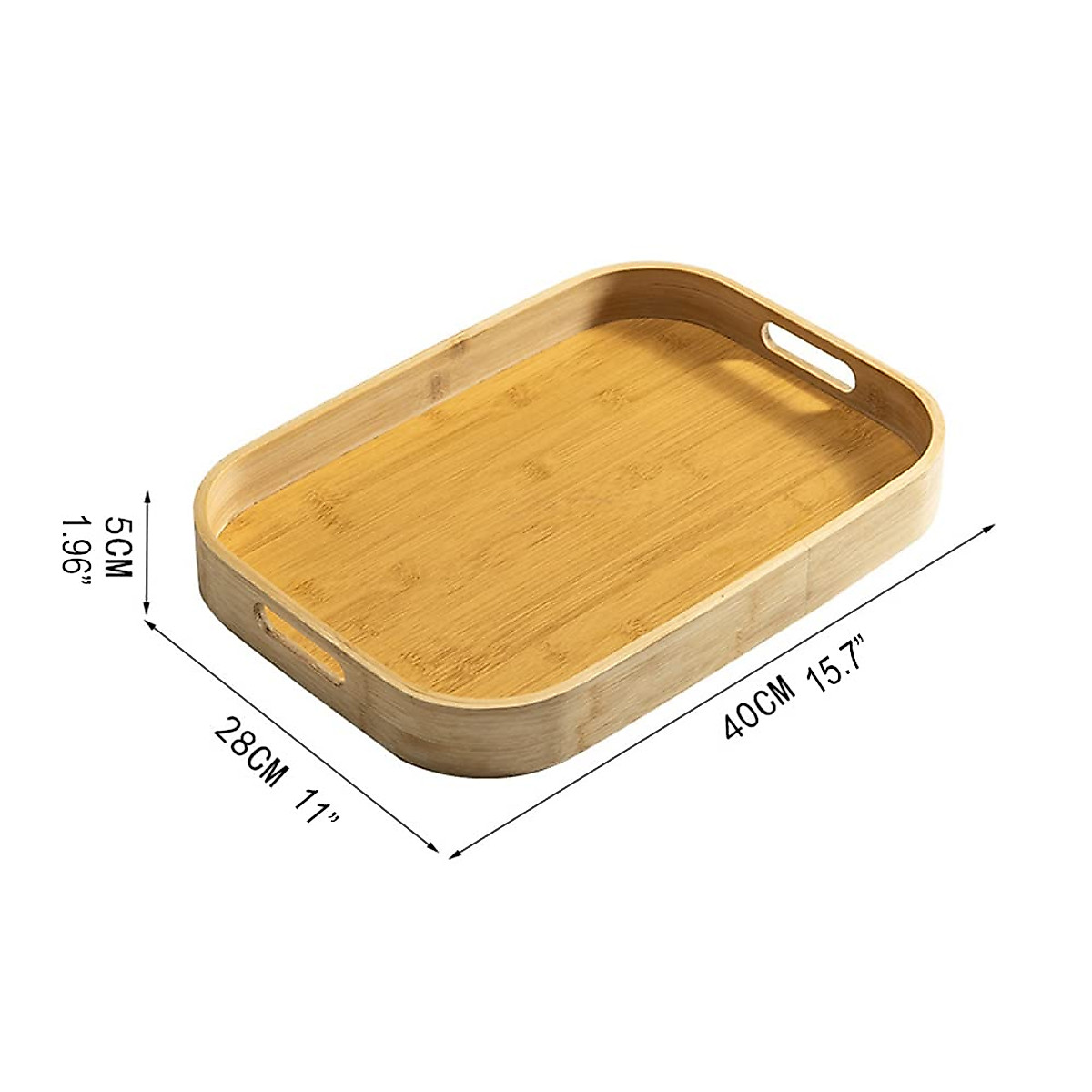 MysRuida Bamboo Serving Tray with Handles, Medium Nature Bamboo Breakfast Dinner Tray, Wooden Tea Coffee Food Tray for Kitchen, Living Room, Bar, Parties, 15.7 inch L x 11 inch W x 1.96 inch H
