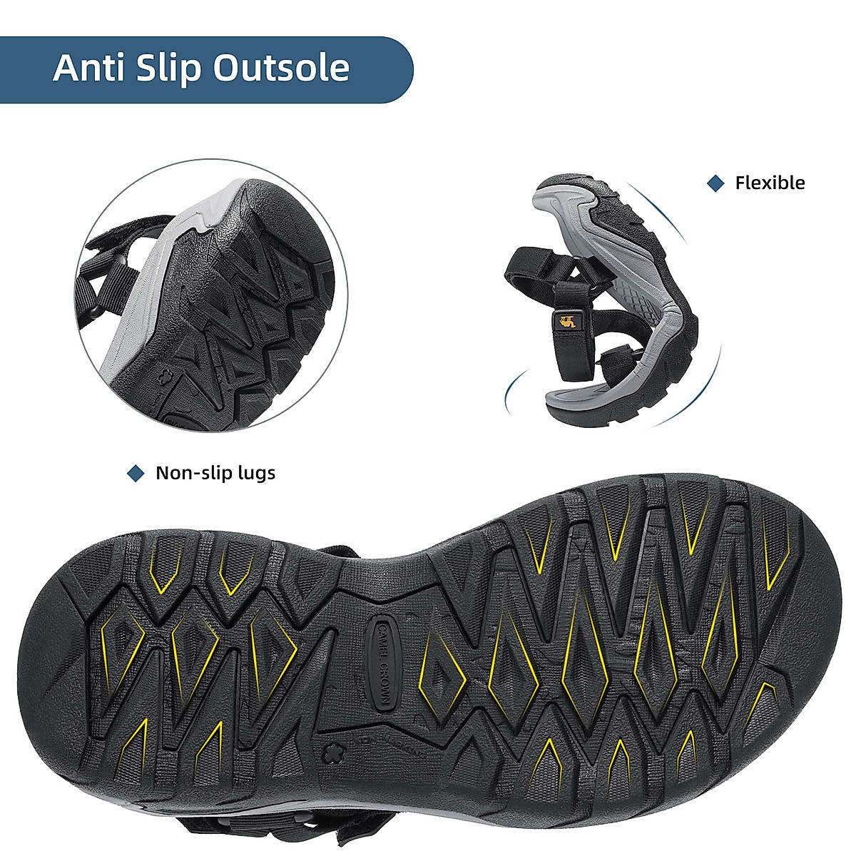 CAMELSPORTS Hiking Sandals for Women Wide Comfortable Walking Sandals Waterproof Womens Summer Sandals Stylish Athletic Sport Sandal with Adjustable Hooks with Arch Support for Beach Vacation Casual