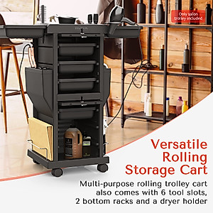 TASALON Ultimate Trolley Cart for Hair Salon Station – Space Saving Rolling Beauty Cart for Extra Storage, New upgrade Lockable 6 Trays & 2 Tray Holders– Multipurpose Tool Cart