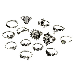 Stainless Steel Mood Rings for Women Blue Vintage Rings Set 14pcs/Set Rings Stack Above Silver Bohemian Women Rings Gold Chunky Rings for Women (Silver, One Size),Stainless Steel,Blue,Gold,Silver