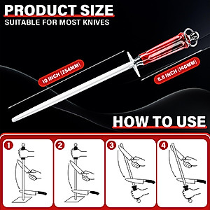 Huusk Butcher Knife Set, Hand Forged Serbian Chef Knife, Viking Boning Knife,Cleaver Knife with Sheaths, 10" High Carbon Steel Knife Steel Sharpener,3200 Grit Sharpening Steel (Round)