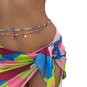 Sexy Beaded Waist Chain Summer Boho Bikini Beads Belly Chains Summer Beach Waist Bead Belly Chain Body Chain Jewelry for Women(Flower)