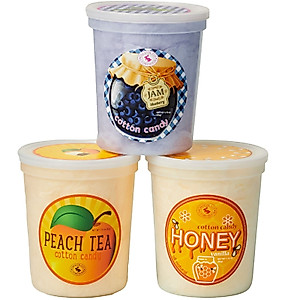 Tea Party Cotton Candy Gift Set of 3 Honey Vanilla, Peach Tea and Blueberry Jam - Unique ideas for Holidays, Birthdays, Gag Gifts, Party Favors