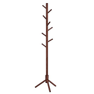 VASAGLE Solid Wood Coat Rack, Free Standing Coat Rack, Tree-Shaped Coat Rack with 8 Hooks, 3 Height Options, for Clothes, Hats, Bags, for Living Room, Bedroom, Home Office, Dark Walnut URCR04WN