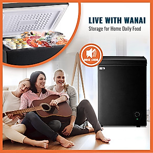 WANAI Chest Freezer Small Deep Freezers Top Door with Removable Basket Mini Compact Freezer 7 Temperature Control Energy Saving for Home Kitchen Office Dorm Apartment Black